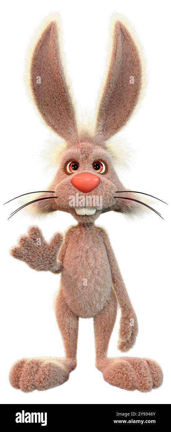 3D rendering of a funny cartoon rabbit isolated on white background ...