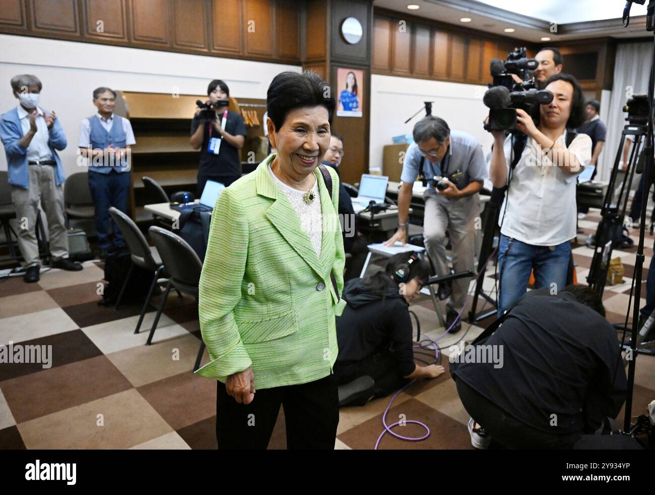 Hideko Hakamada, Iwao Hakamada's older sister, reacts at a press ...