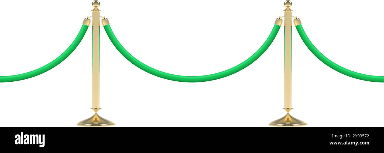 Barriers with green rope, seamless line. Realistic golden stanchion ...