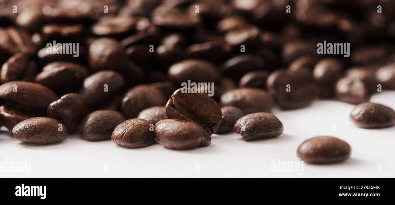 Roast, texture and natural coffee beans for production, latte and ...