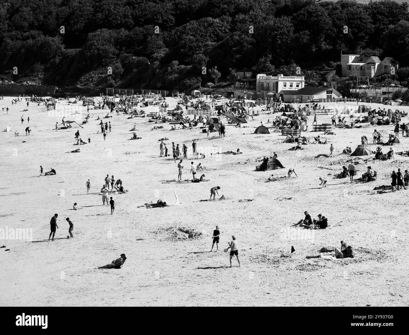 B&W, Porthminster Beach, Summer Crowds, St Ives, Cornwall, England, UK ...