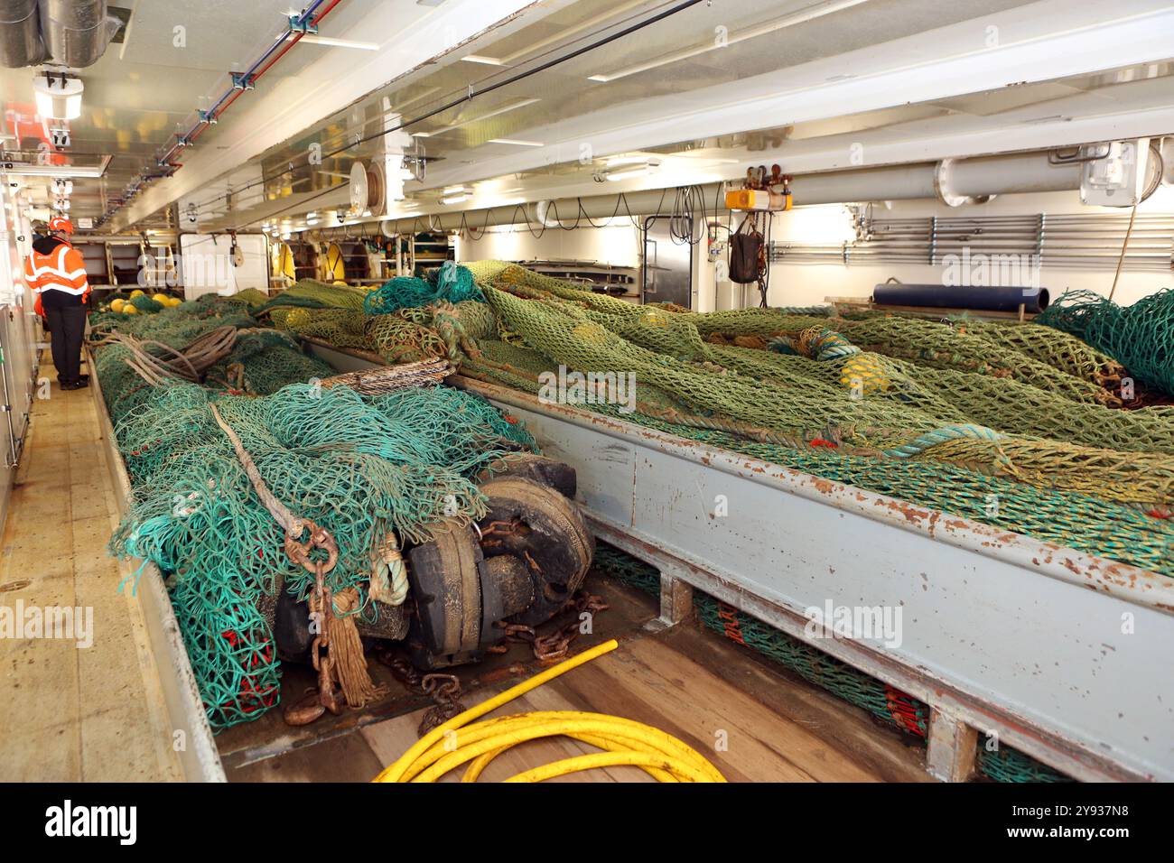 Fishing nets onboard the Kirkella. The Kirkella is a British cod and ...