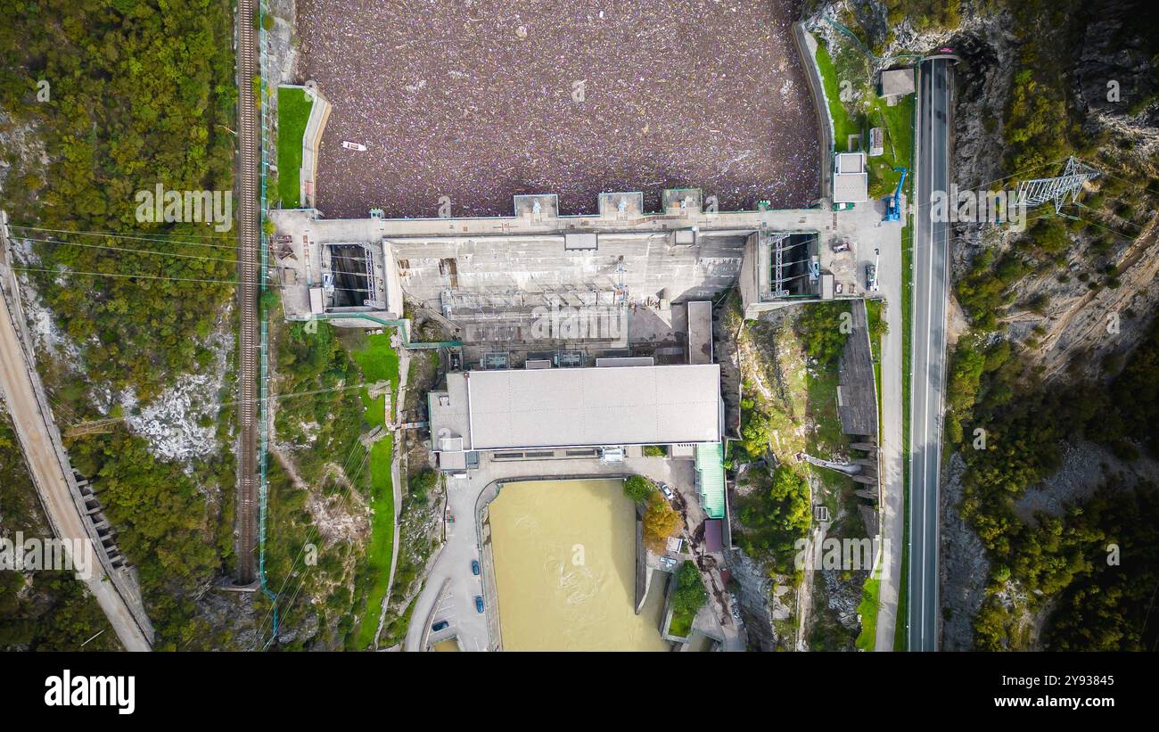 Mostar, Bosnia And Herzegovina. 08th Oct, 2024. Aerial photos show tons ...