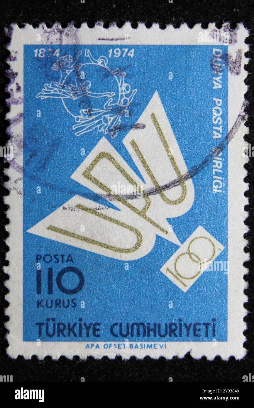 ISTANBUL, TURKEY - DECEMBER 25, 2020: Turkish stamp shows Centenary of ...