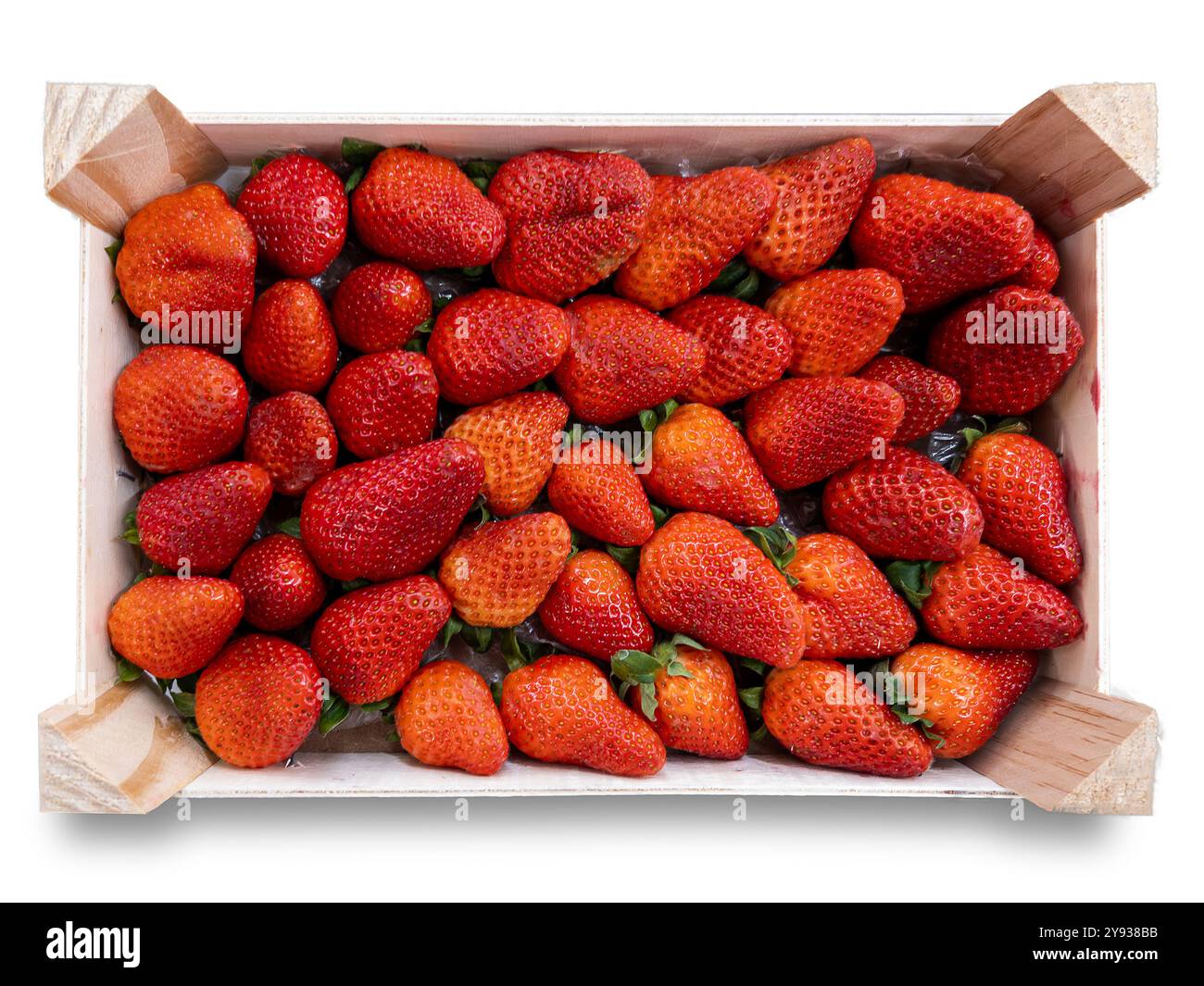 Strawberries in wooden box isolated on white with clipping path ...