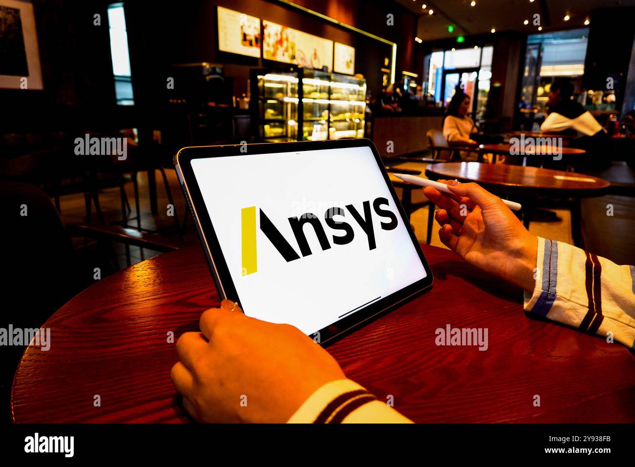 In this photo illustration, an Ansys logo is displayed on the screen of ...