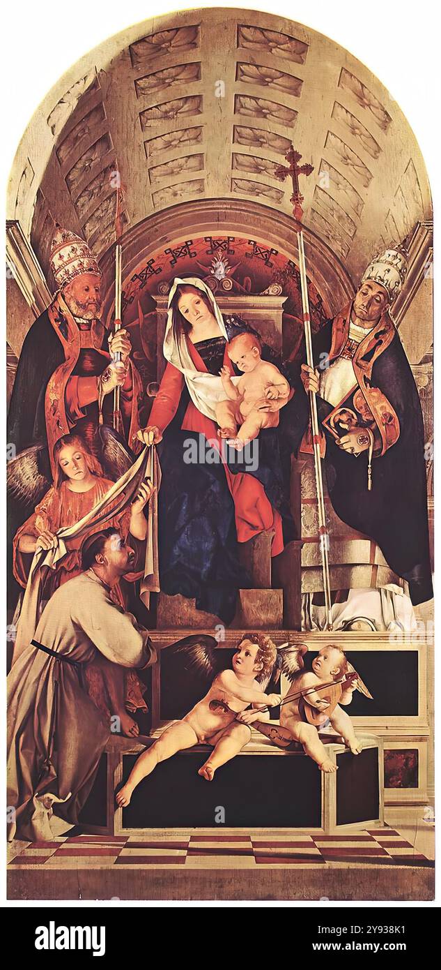 LOTTO, Lorenzo (b. ca. 1480, Venezia, d. 1556, Loreto) Madonna and Child with Sts Dominic ...