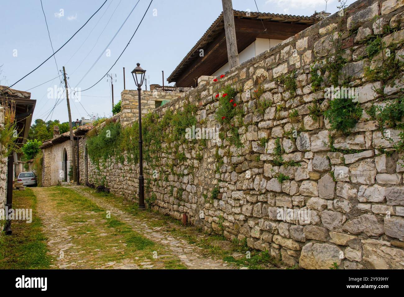 A grassy cobblestoned lane in the historic residential quarter of the ...
