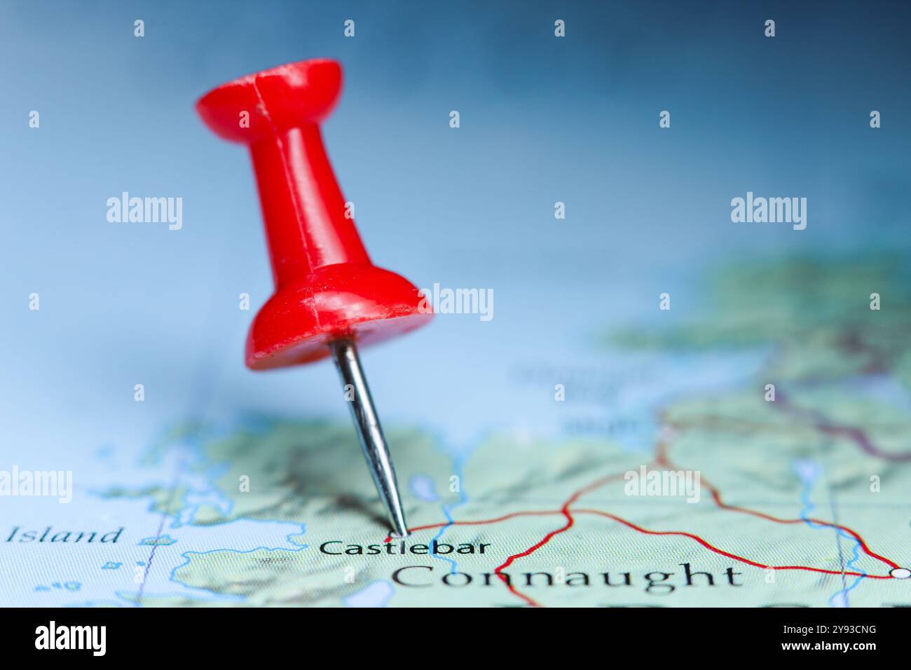 Castlebar, Connaught, Ireland pin on map Stock Photo - Alamy