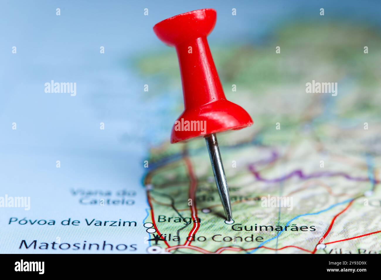 Guimaraes, Portugal pin on map Stock Photo - Alamy