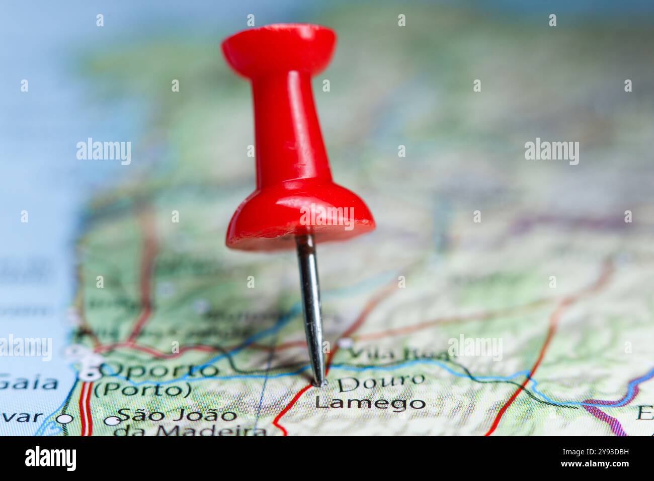 Lamego, Portugal pin on map Stock Photo - Alamy