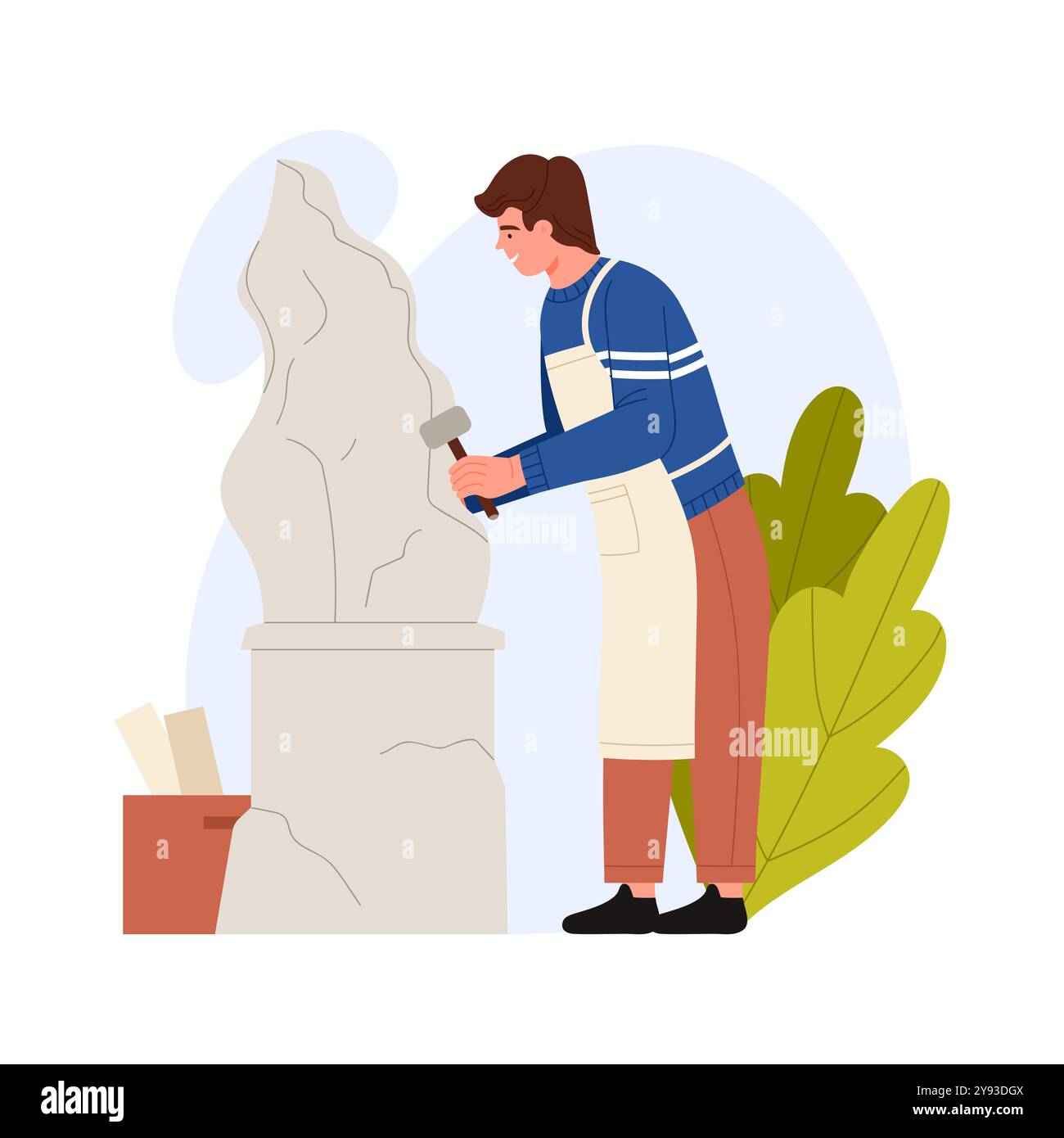 Man holding hammer to create statue of stone or marble, sculptor ...