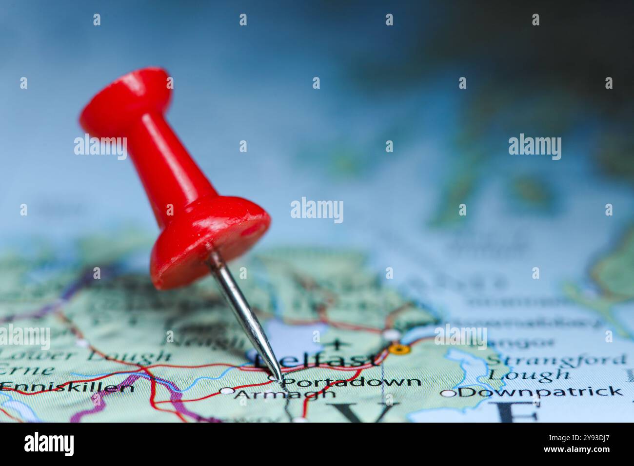 Portadown, Northern Ireland pin on map Stock Photo - Alamy