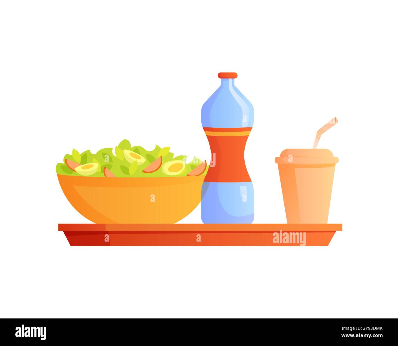 Plastic tray with food for lunch or dinner in cafe, plate with salad ...