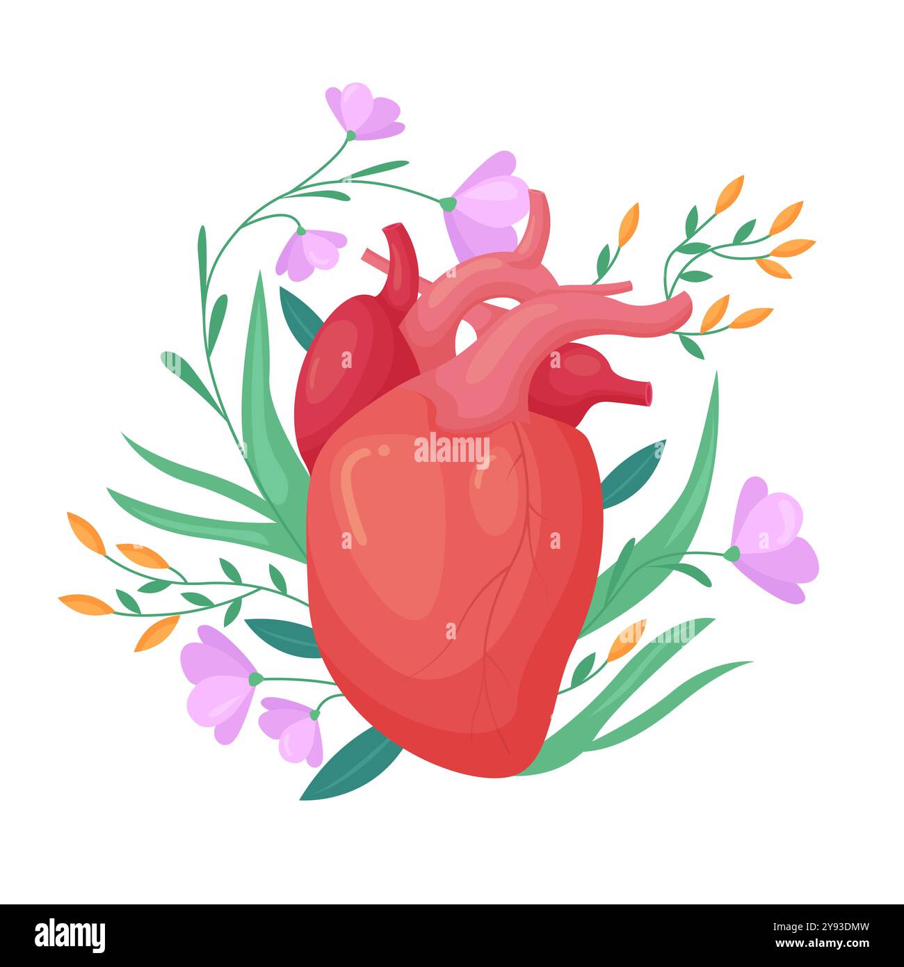 Human heart in spring wild flowers, care for cardiovascular health ...
