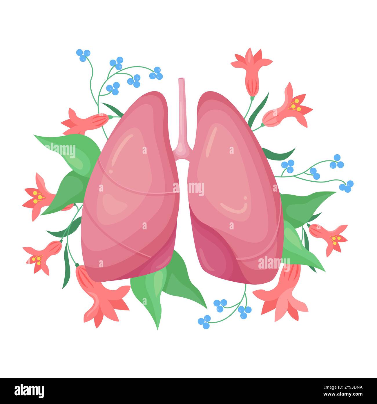 Human lungs in flowers and leaves, healthy organ of respiratory system ...