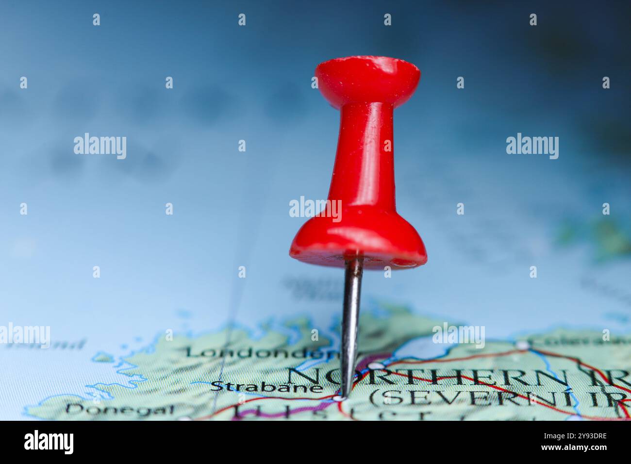 Strabane, Northern Ireland pin on map Stock Photo - Alamy