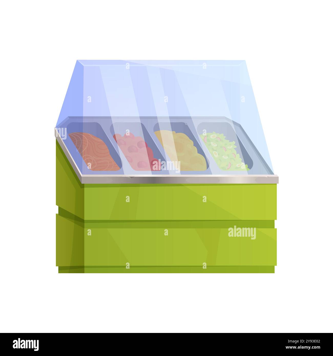 Containers with food on glass counter in school canteen or cafe vector ...