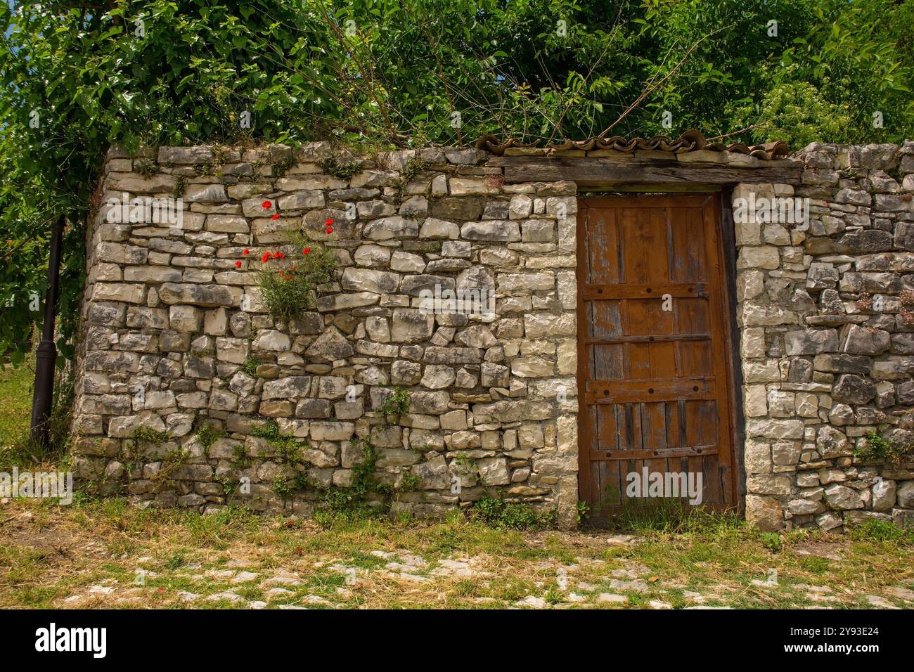 A door in a wall belonging to an historic residential building within ...