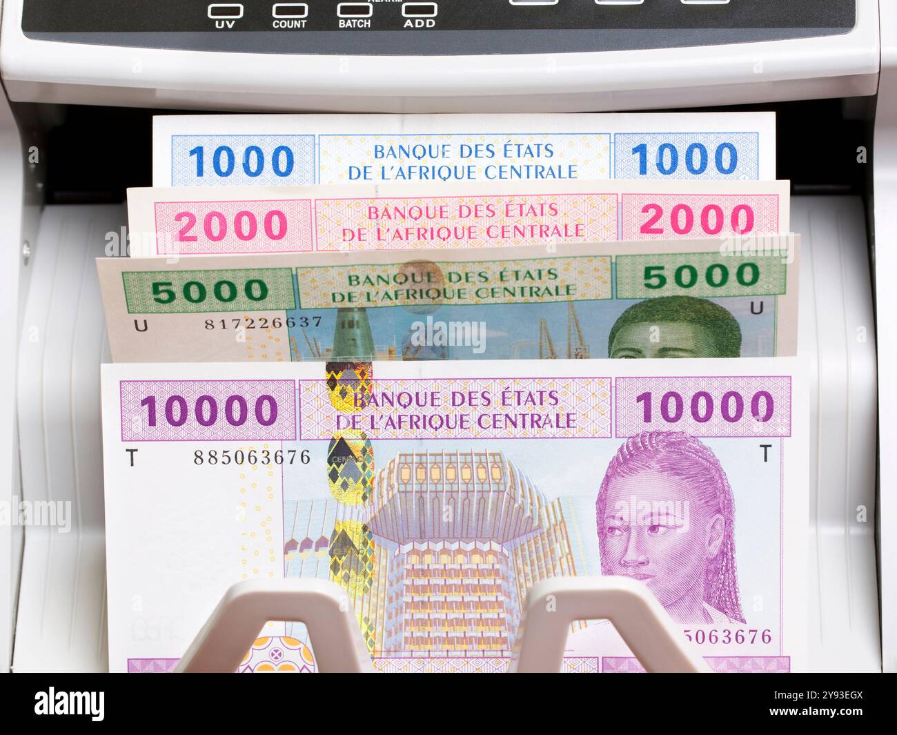 Central African money - CFA franc in the counting machine Stock Photo ...
