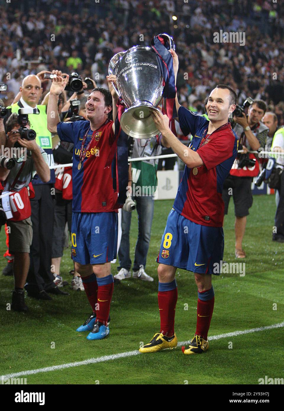 File photo dated 27-05-2009 of Barcelona's Andres Iniesta (right) and ...