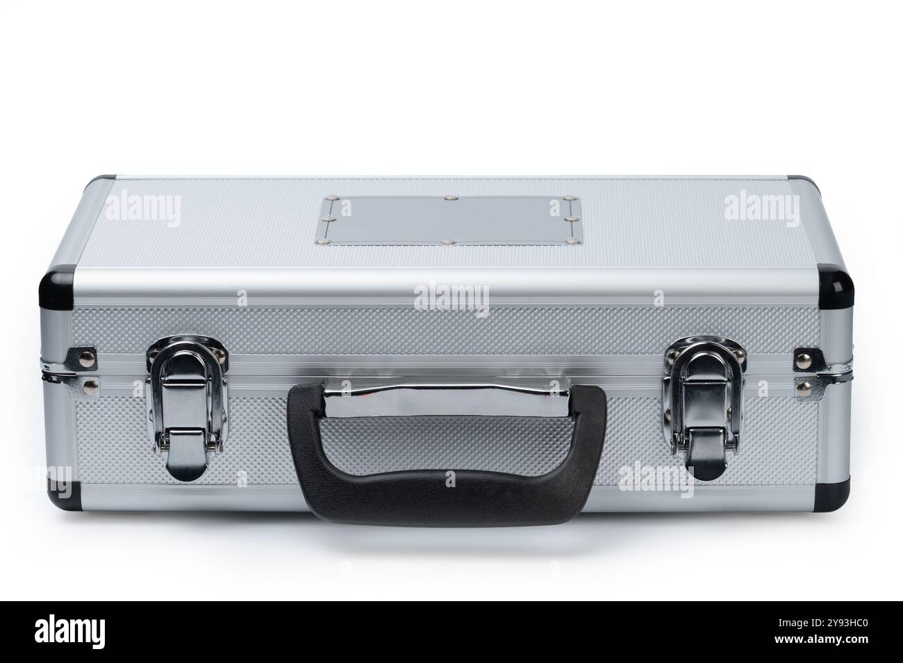 Closed metal briefcase front view isolated on studio background Stock ...