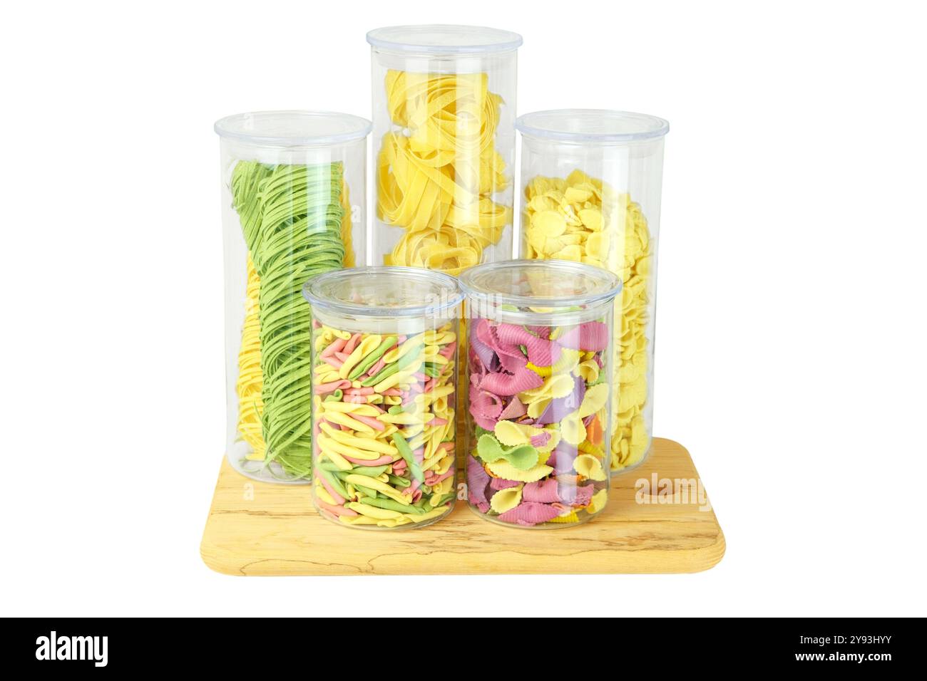 Storing different types of pasta at home. Varieties of multi-colored ...