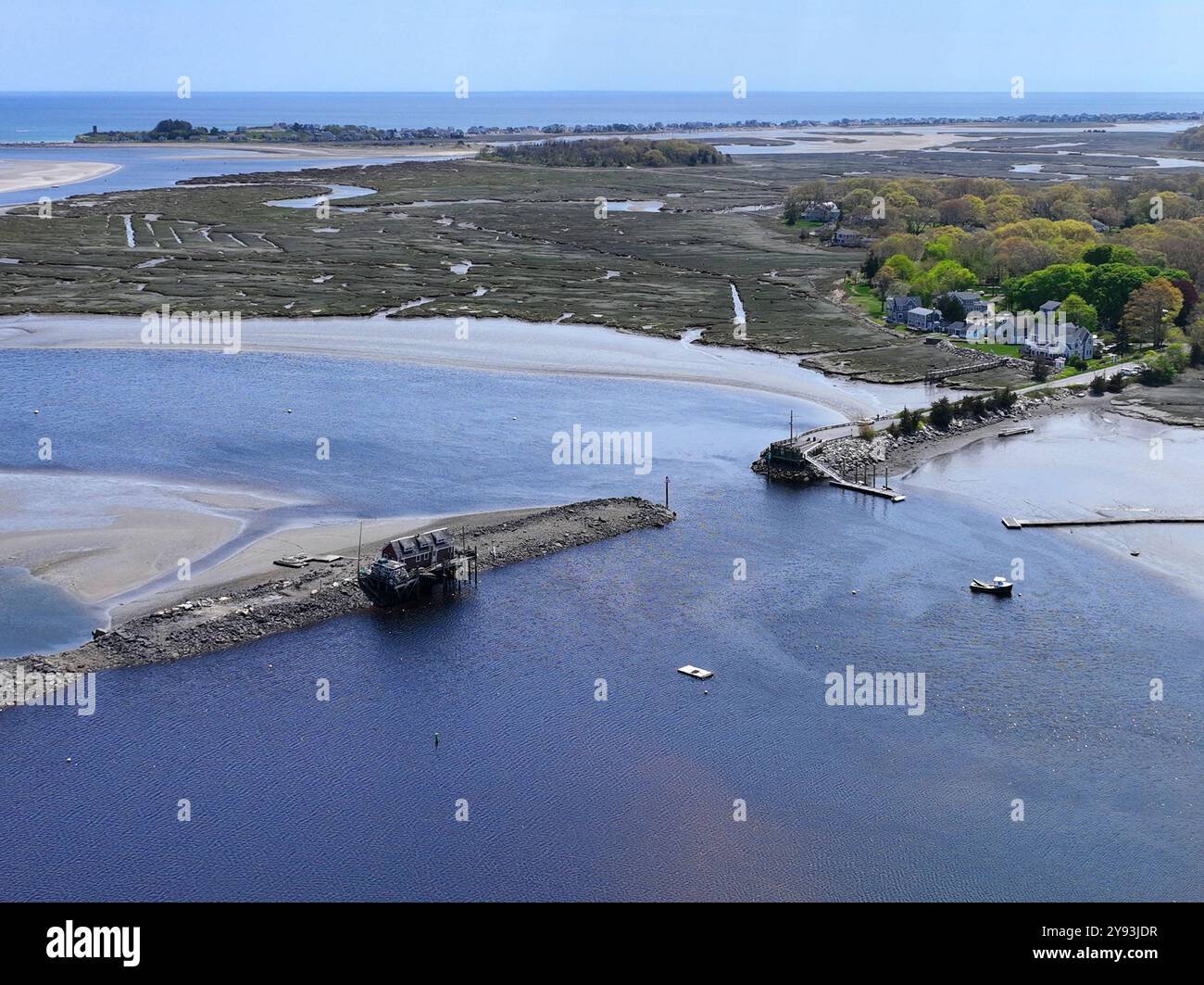 Abandoned railroad bridge over North River near mouth to the Atlantic ...