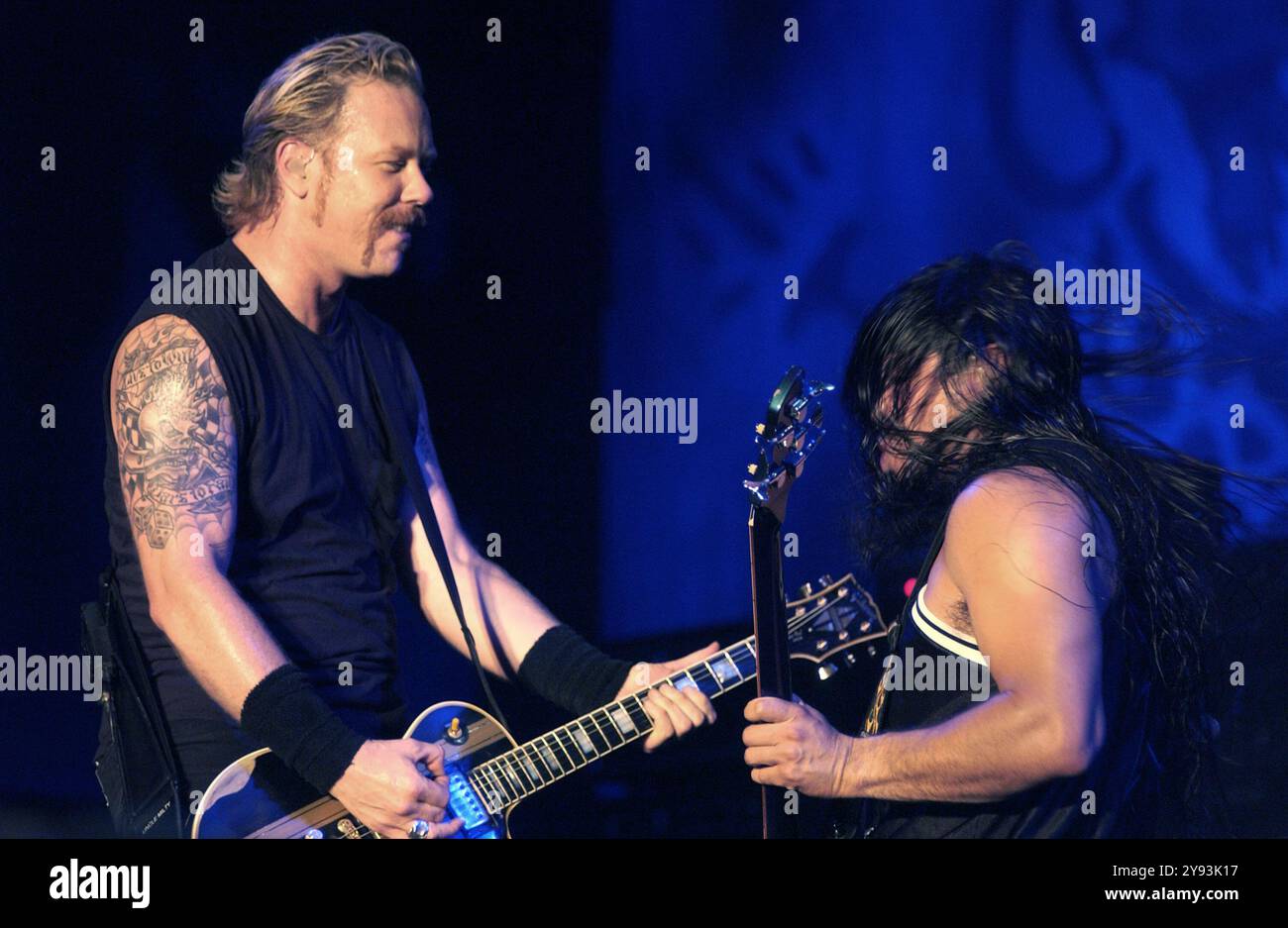 Imola Italy 14/06/2003: James Hetfield guitarist and Robert Trujillo ...