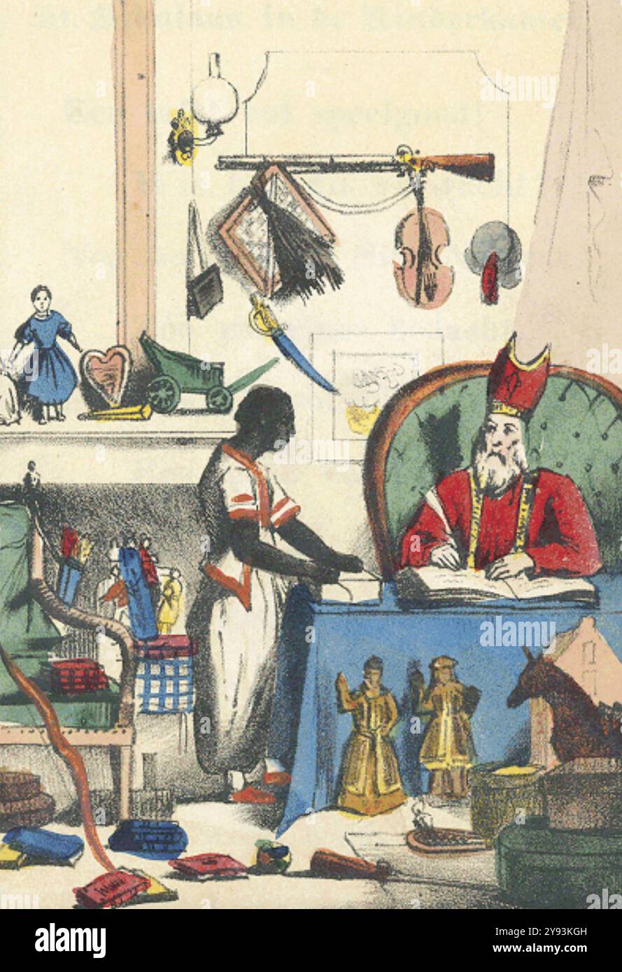 SAINT NICHOLAS helped by his servant Pere in a Dutch illustration of ...