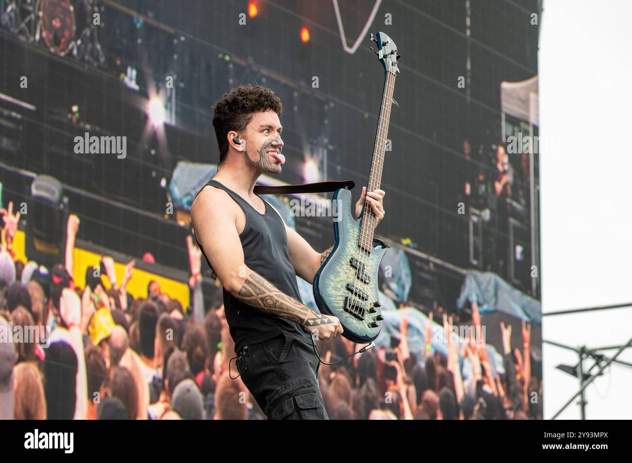 June 29, 2024: Tūranga Morgan-Edmonds performs with Alien Weaponry at ...