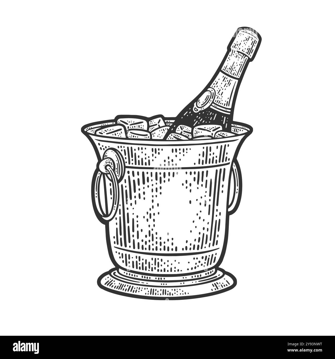 champagne in an ice bucket line art sketch engraving vector ...
