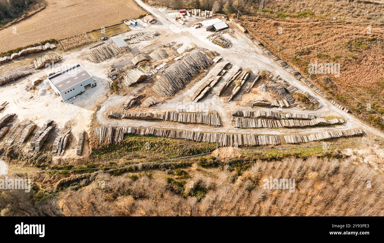 Sawmill aerial view tree wood hi-res stock photography and images - Alamy