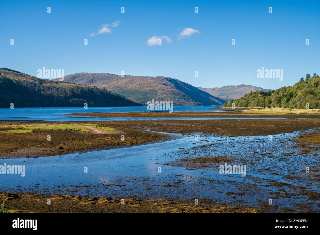 View from Strontian village over Loch Sunart, Lochaber, Scotland, UK ...