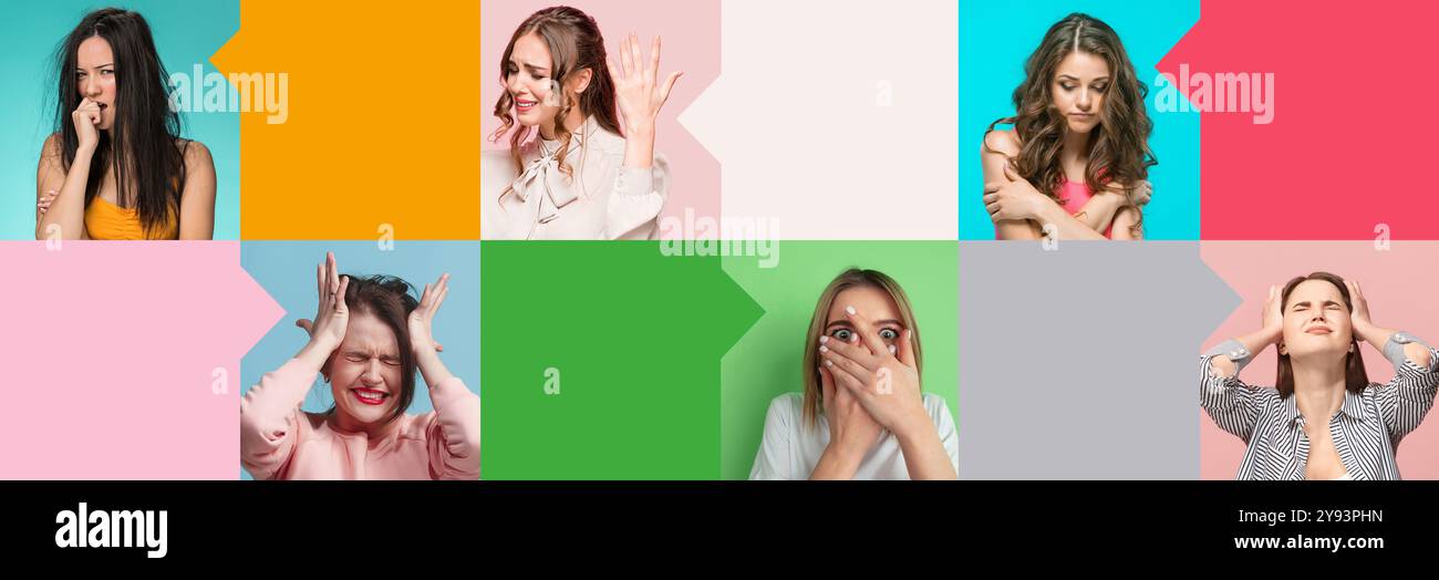 Women expressing variety of emotions, from sadness to frustration ...