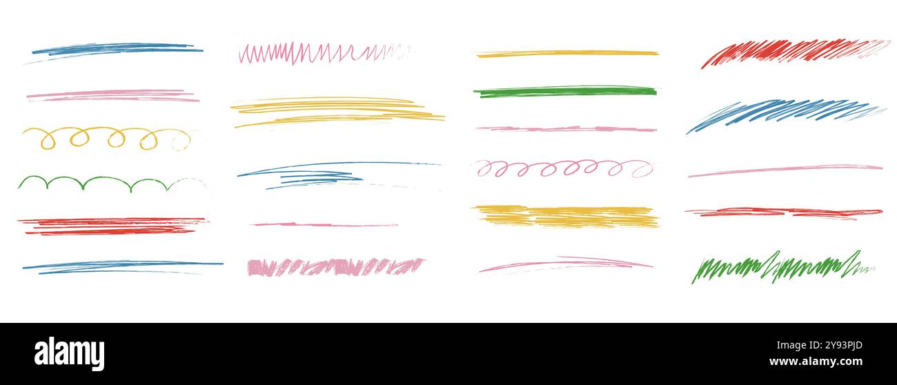 Chalk lines and squiggles, hand drawn doodle underlines thick line ...