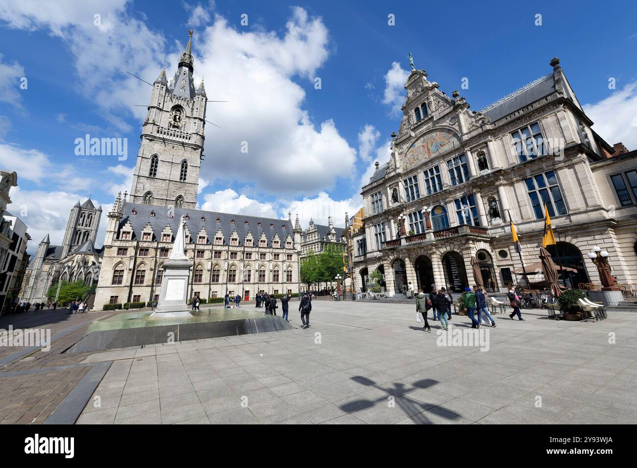 The 14th century Ghent Belfry, UNESCO World Heritage Site, and Saint Bavo square, Ghent ...