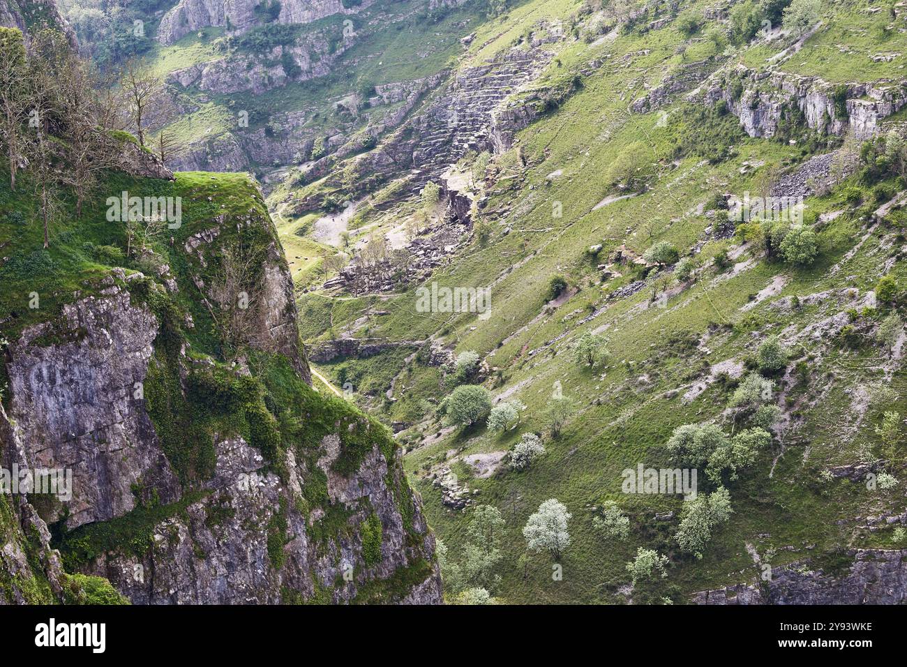 A view across the cliffs of Cheddar Gorge, seen from the south side ...