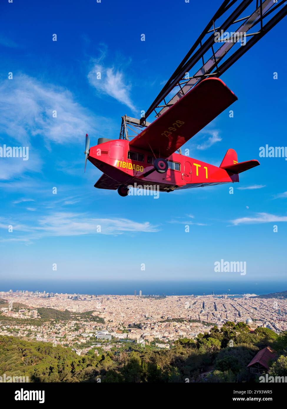 T1 Avio Ride at the Tibidabo Amusement Park, Mount Tibidabo, Barcelona ...