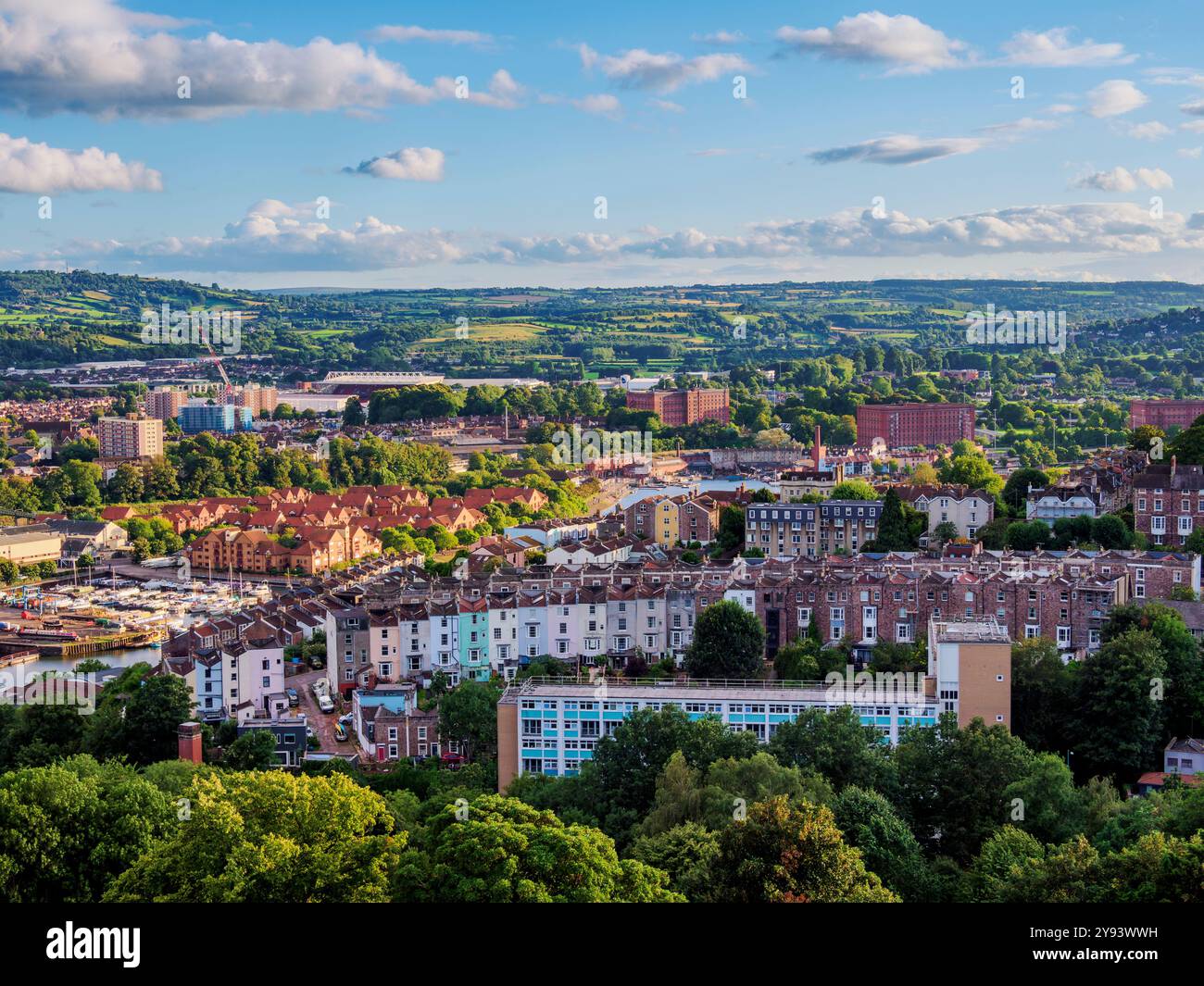 Cityscape seen from Cabot Tower in Brandon Hill Park, Bristol, England ...