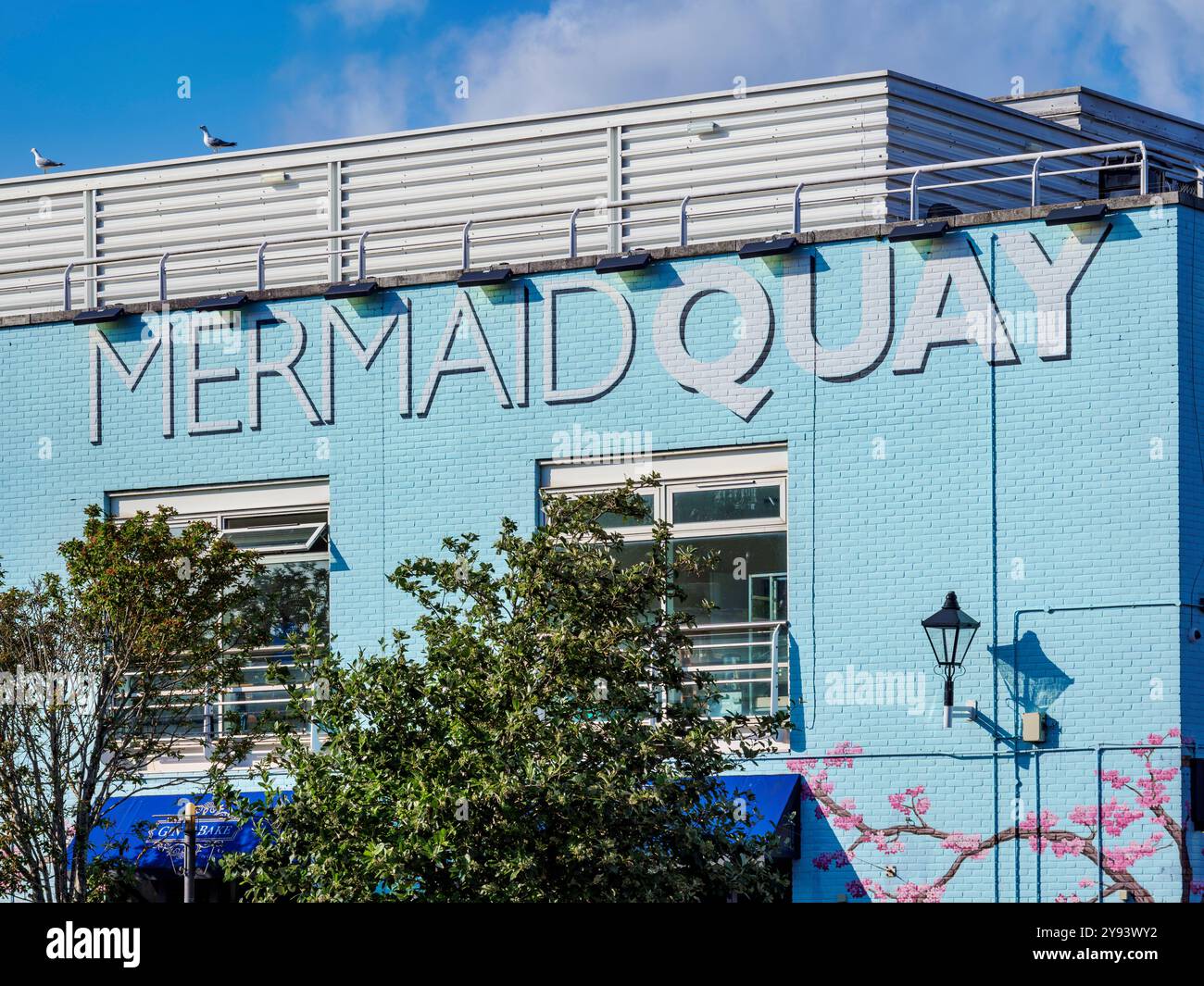 Mermaid Quay sign and architecture of Cardiff Bay, Cardiff, Wales ...