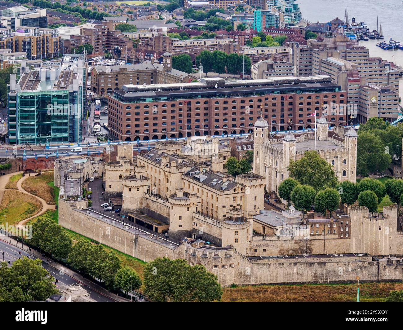 Tower of London, UNESCO World Heritage Site, elevated view, London ...