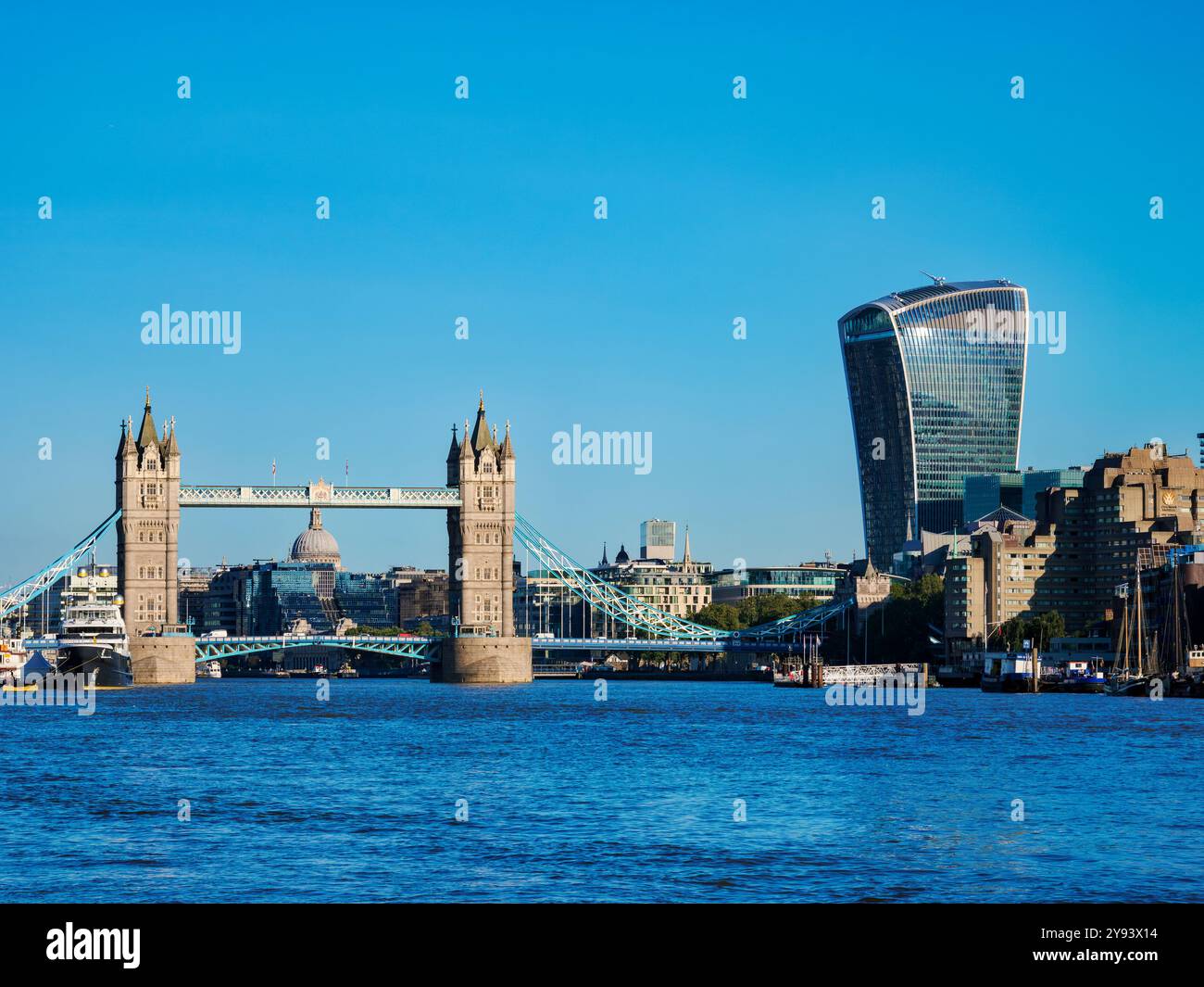 View over River Thames towards Tower Bridge and the Walkie-Talkie ...