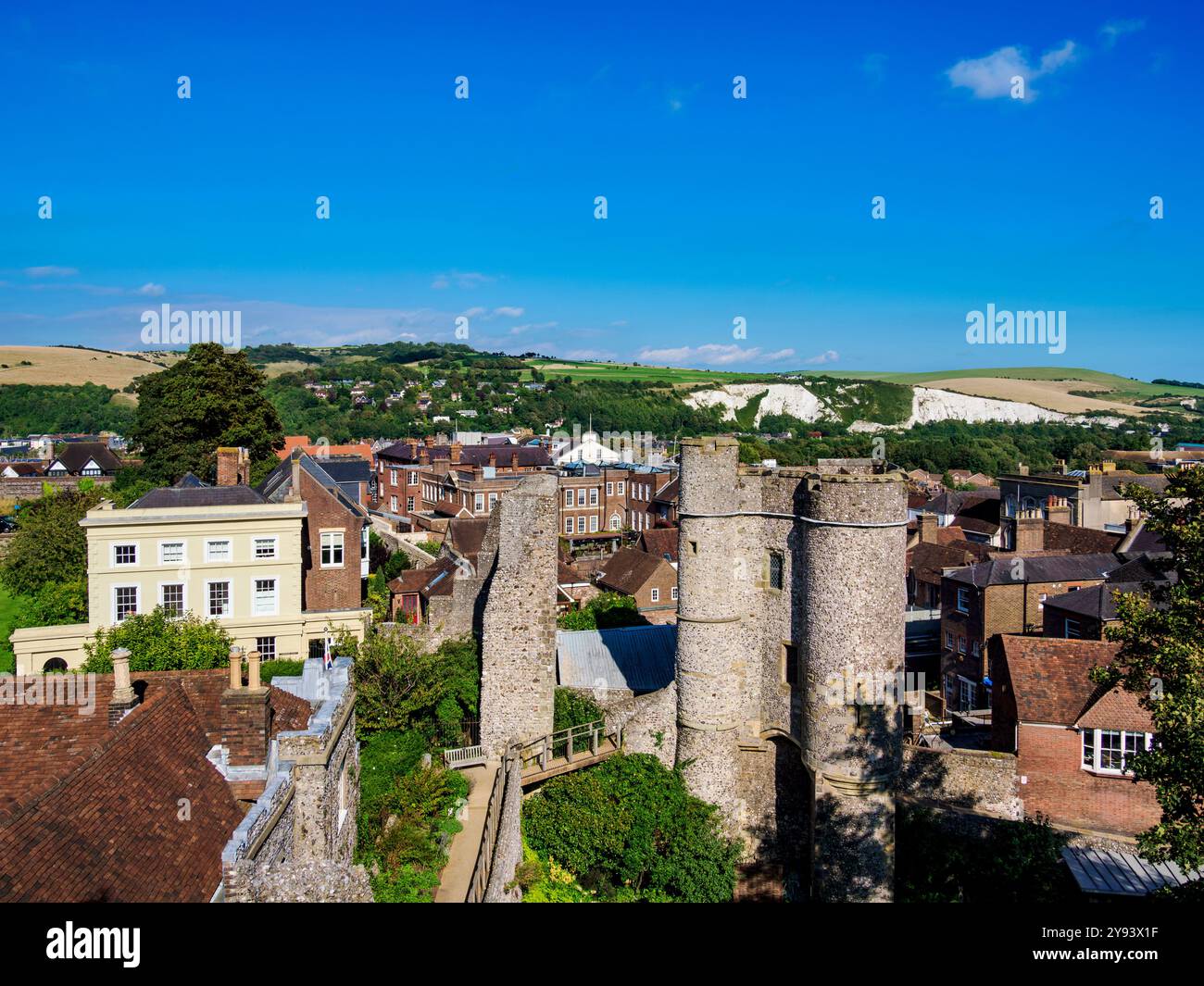 Castle Gate (Barbican), elevated view, Lewes, East Sussex, England ...