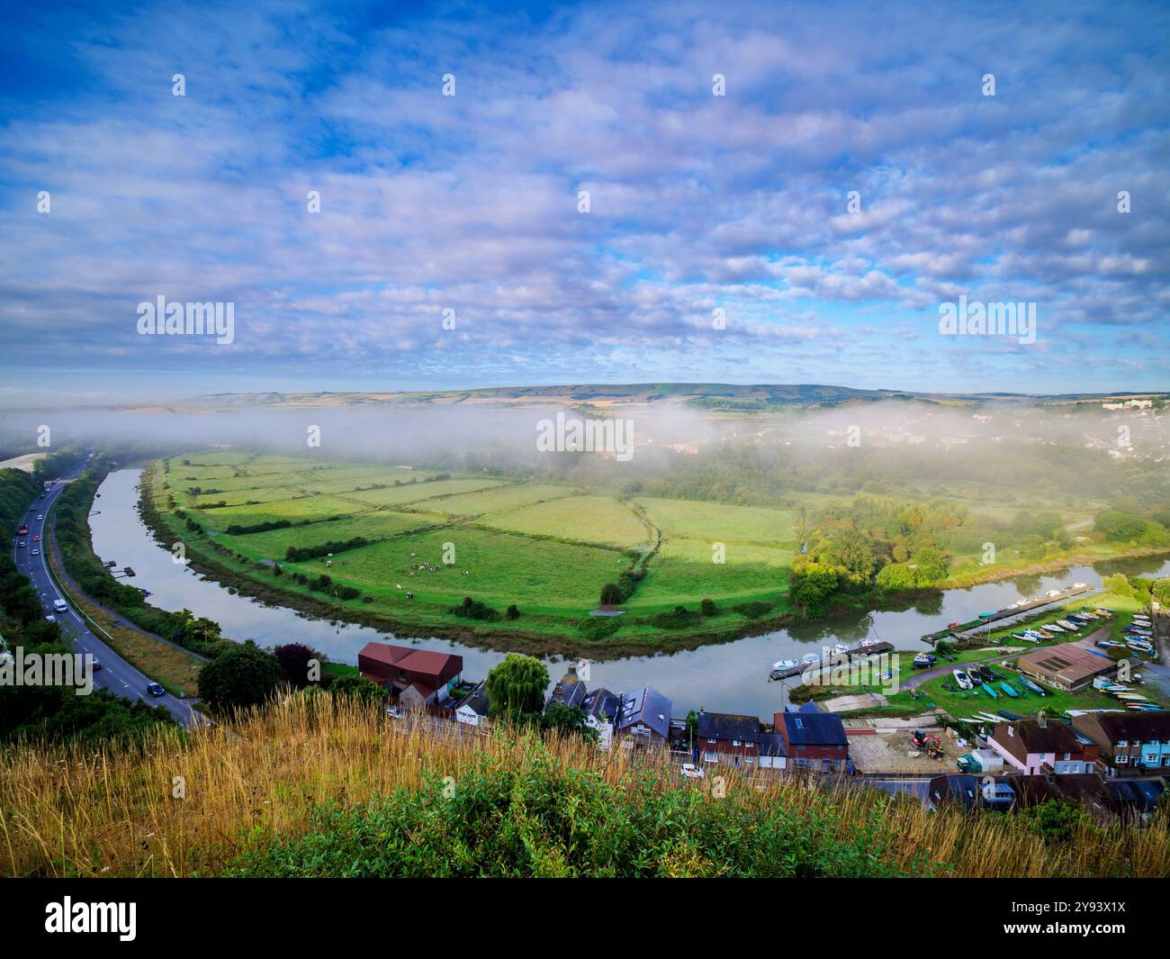 River Ouse, elevated view, Lewes, East Sussex, England, United Kingdom ...