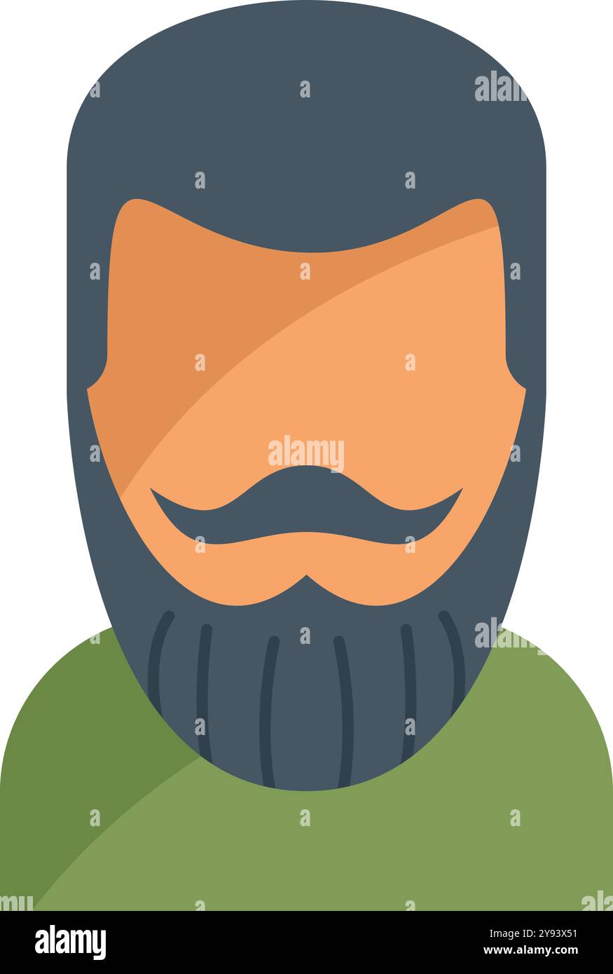 Minimalist avatar of a man with beard and mustache is smiling on white ...