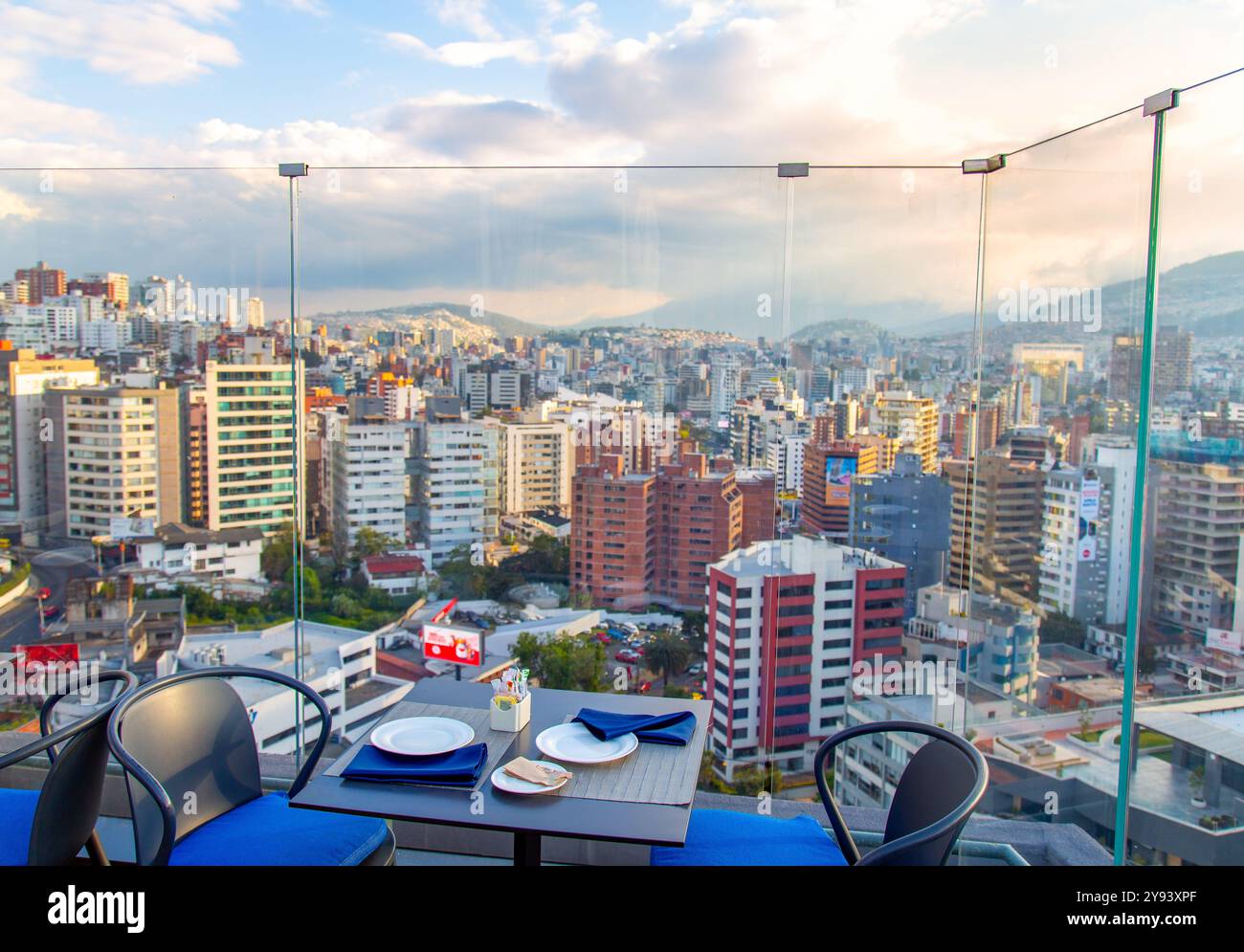 Central Quito at sunset, the highest capital city in the world,in the ...