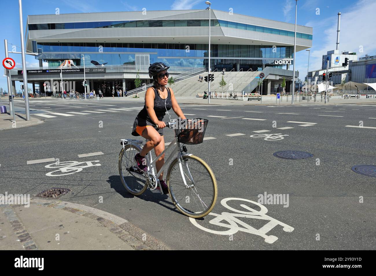 Cycle roadway marking at the crossroads in front of Dokk1, Library and ...