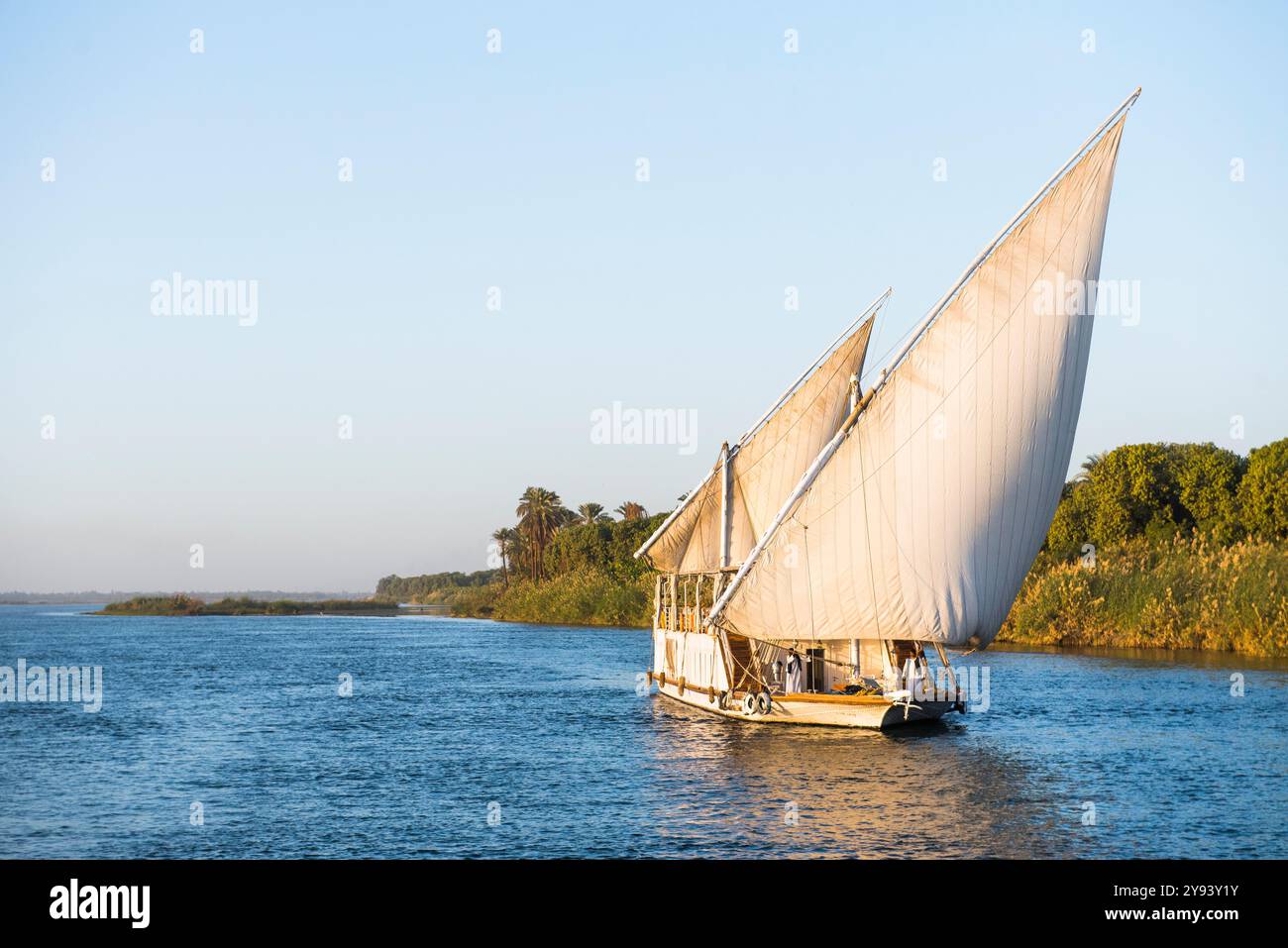 Dahabeah under sail, passenger river boat of the Lazuli fleet, sailing ...