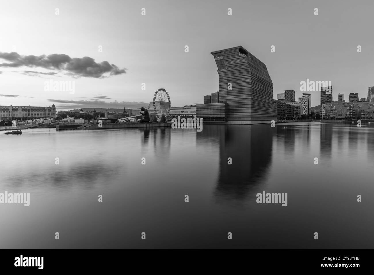 View of the Munch Museum and city skyline at sunset, Oslo, Norway ...